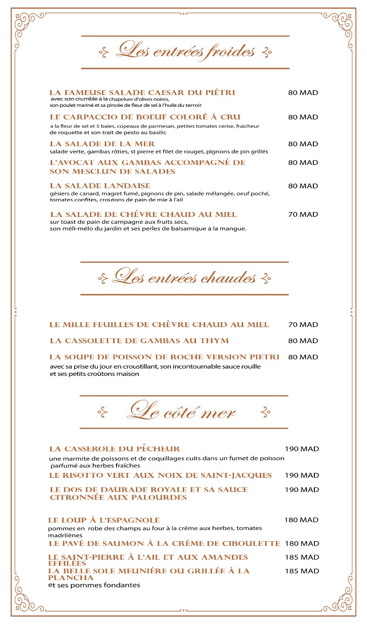 Un menu riche, varié et de recettes raffinées - Le Bistrot du Pietri