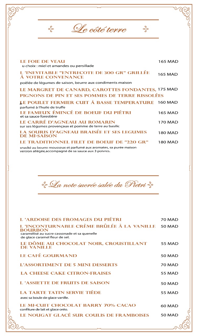 Un menu riche, varié et de recettes raffinées - Le Bistrot du Pietri
